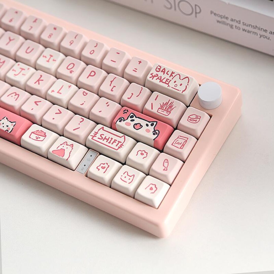 Pink Cat Keycap Set: Kawaii MDA PBT Mechanical Keyboard Accessory ...