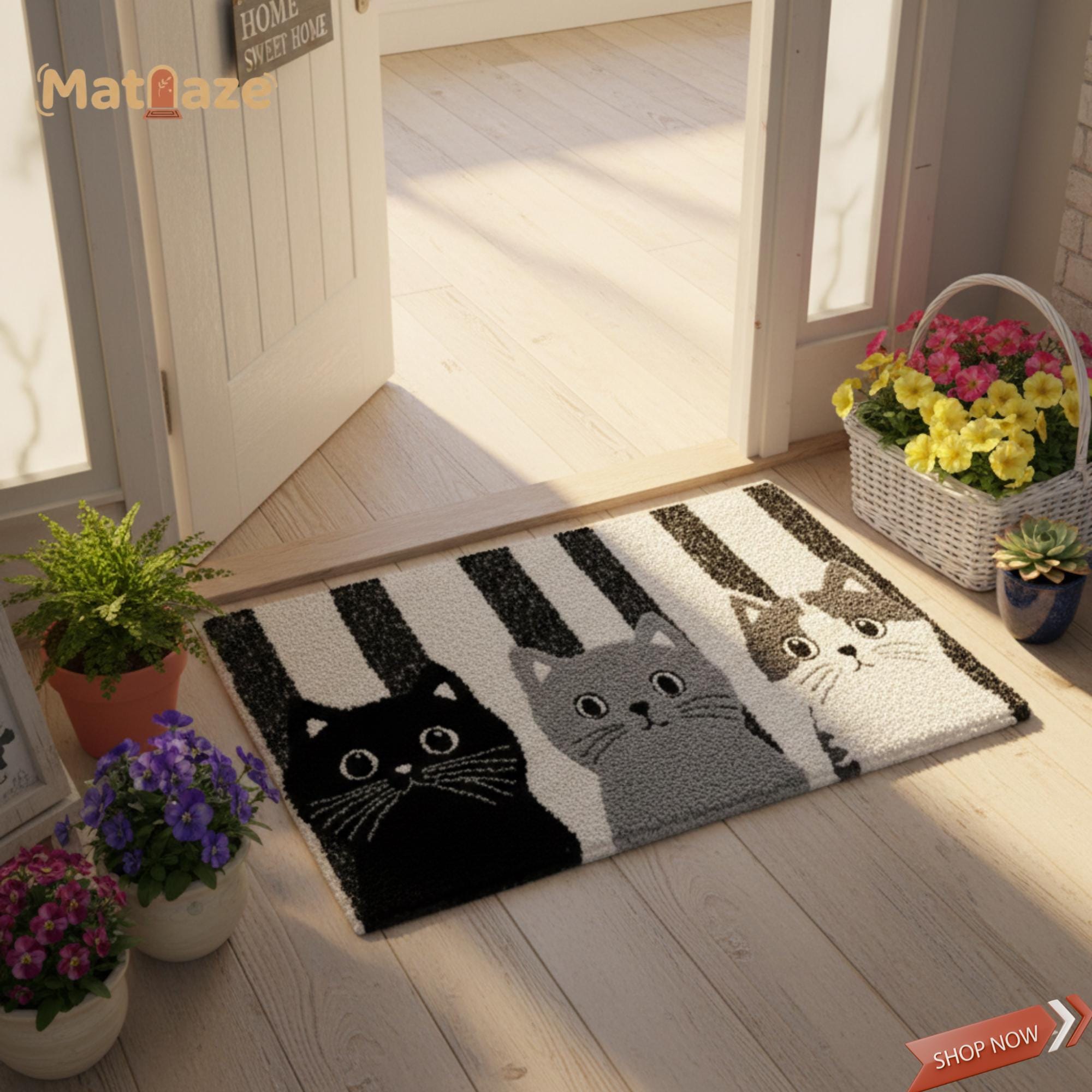 Funny Cat Door Mat Welcome Mat | Cat Lover Front Door Decor ...