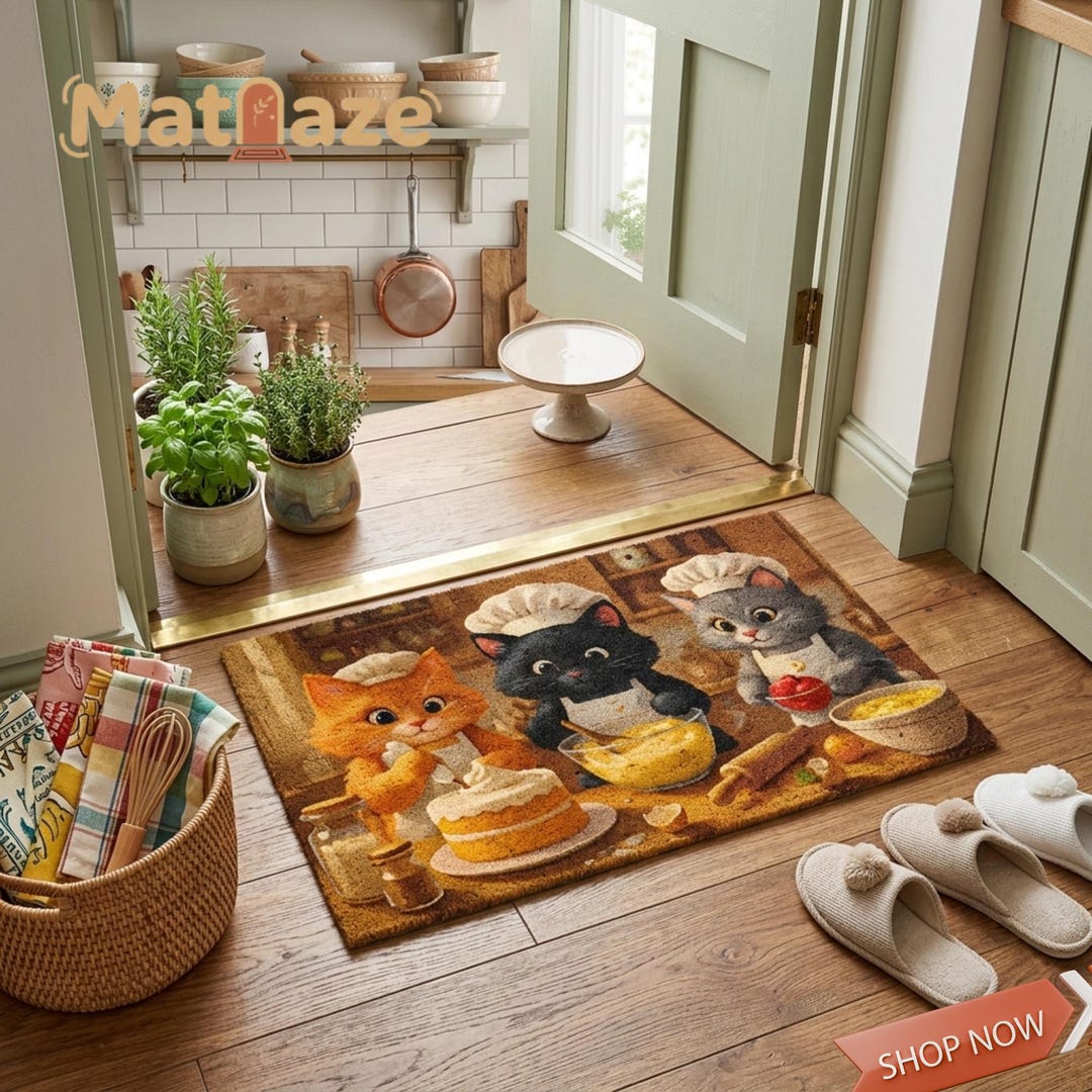 Cat Door Mat Cute Tuxedo Cat Welcome Mat, Cat Lover Gift Rug, Front ...