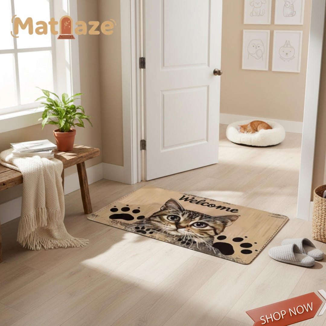 Funny Cat Door Mat | Black Cat Welcome Mat, Front Door Decor, Home Rug ...