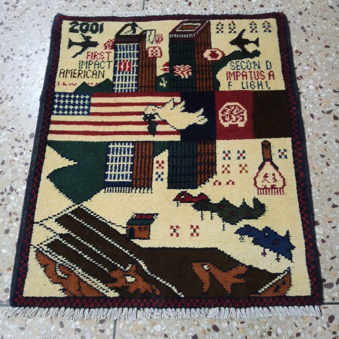 Hand Afghan Knotted War Pictorial Balouch Wool Area Rug 80x60 Cm - Etsy