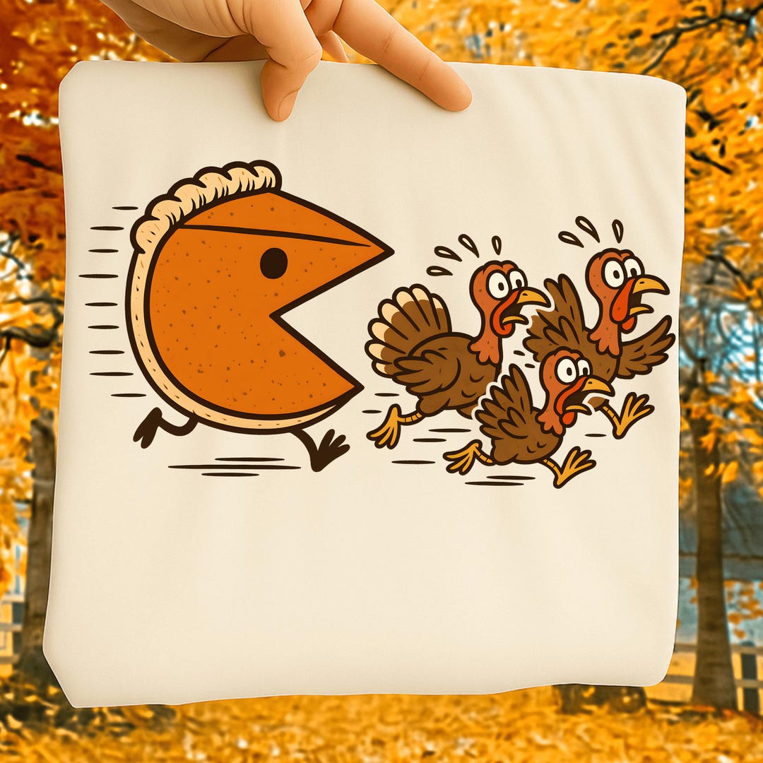 Funny Thanksgiving Pac-man Pie PNG, Cartoon Turkey Chase (digital ...