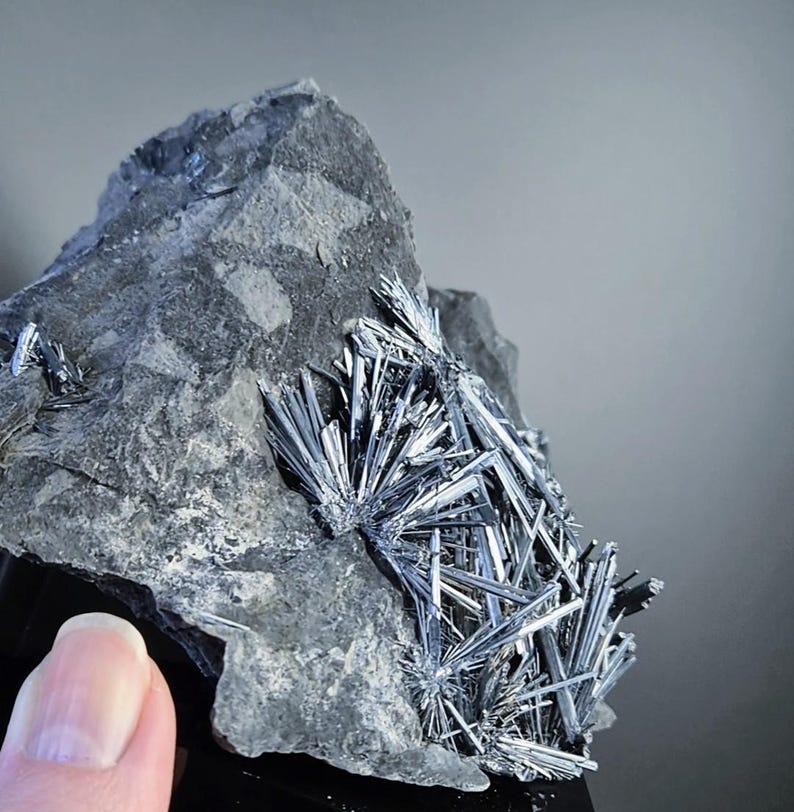 Rare Stibnite / Antimonite on Matrix. Xikuangshan Mine, Lengshuijiang ...