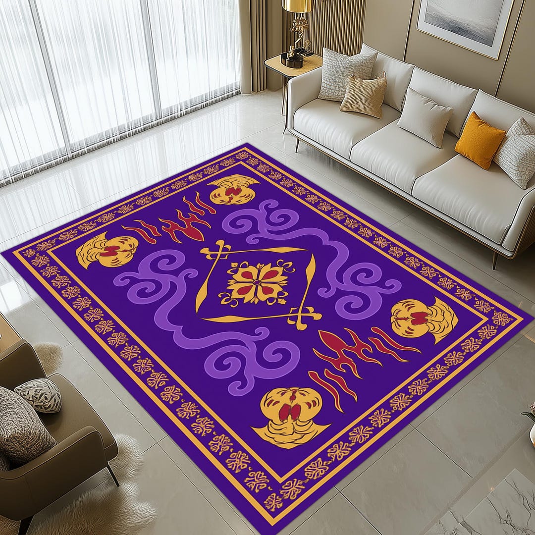 Aladdin’s Flying Carpet Rug: Royal Tiger Design, Purple Gold Pattern ...