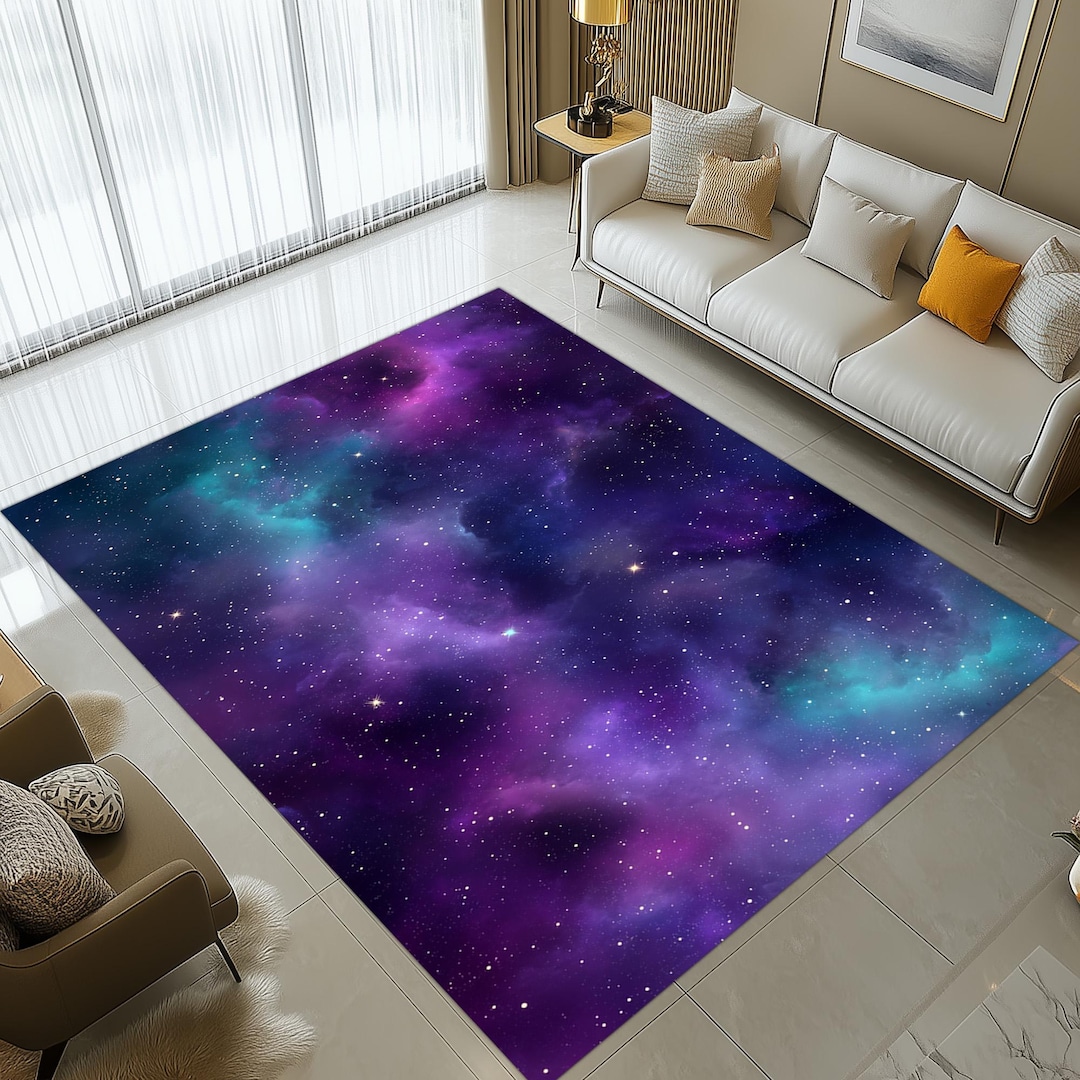 Galaxy Nebula Rug: Cosmic Starfield Carpet, Purple Blue Aurora Design ...