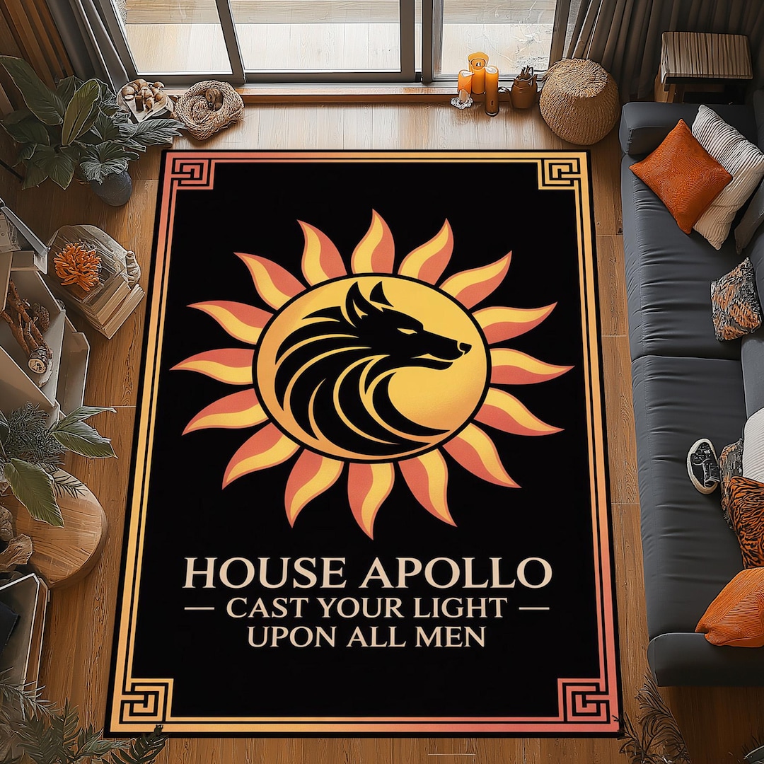 House Apollo Rug: Golden Sun Wolf Emblem Design, Mythic Greek Light ...