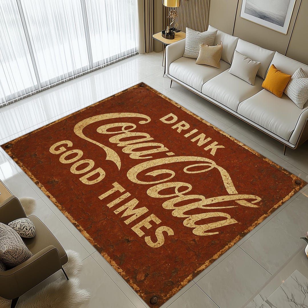 Coca Cola Retro Area Rug: Classic Soda Style, Rustic Nostalgic Living ...