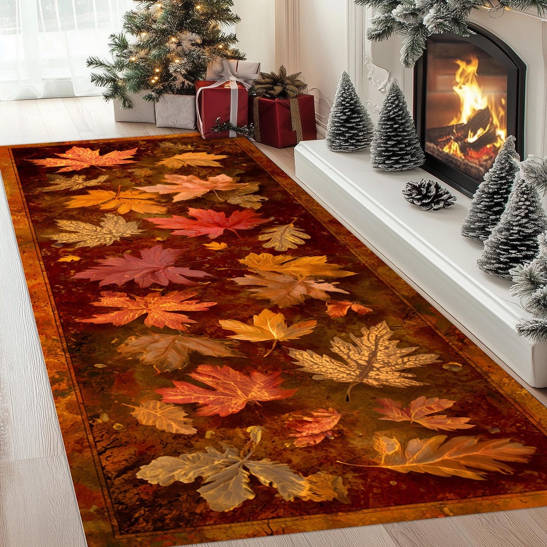 Autumn Leaves Runner Rug: Golden Maple Pattern, Rustic Fall Colors ...