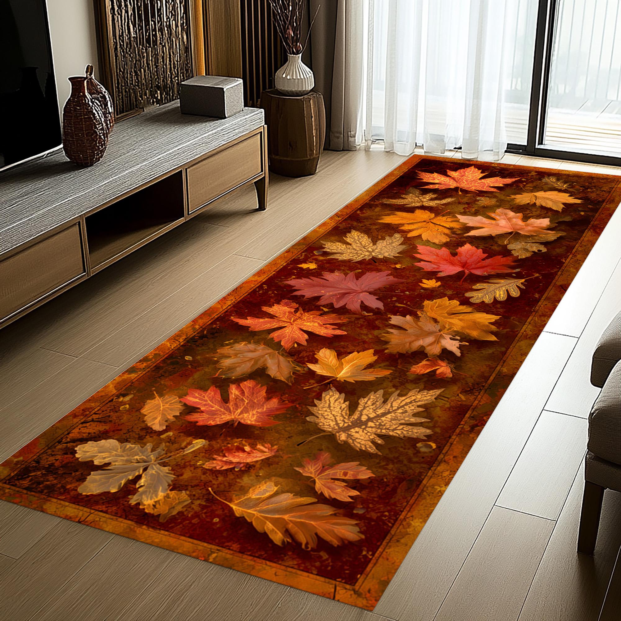 Autumn Leaves Runner Rug: Golden Maple Pattern, Rustic Fall Colors ...