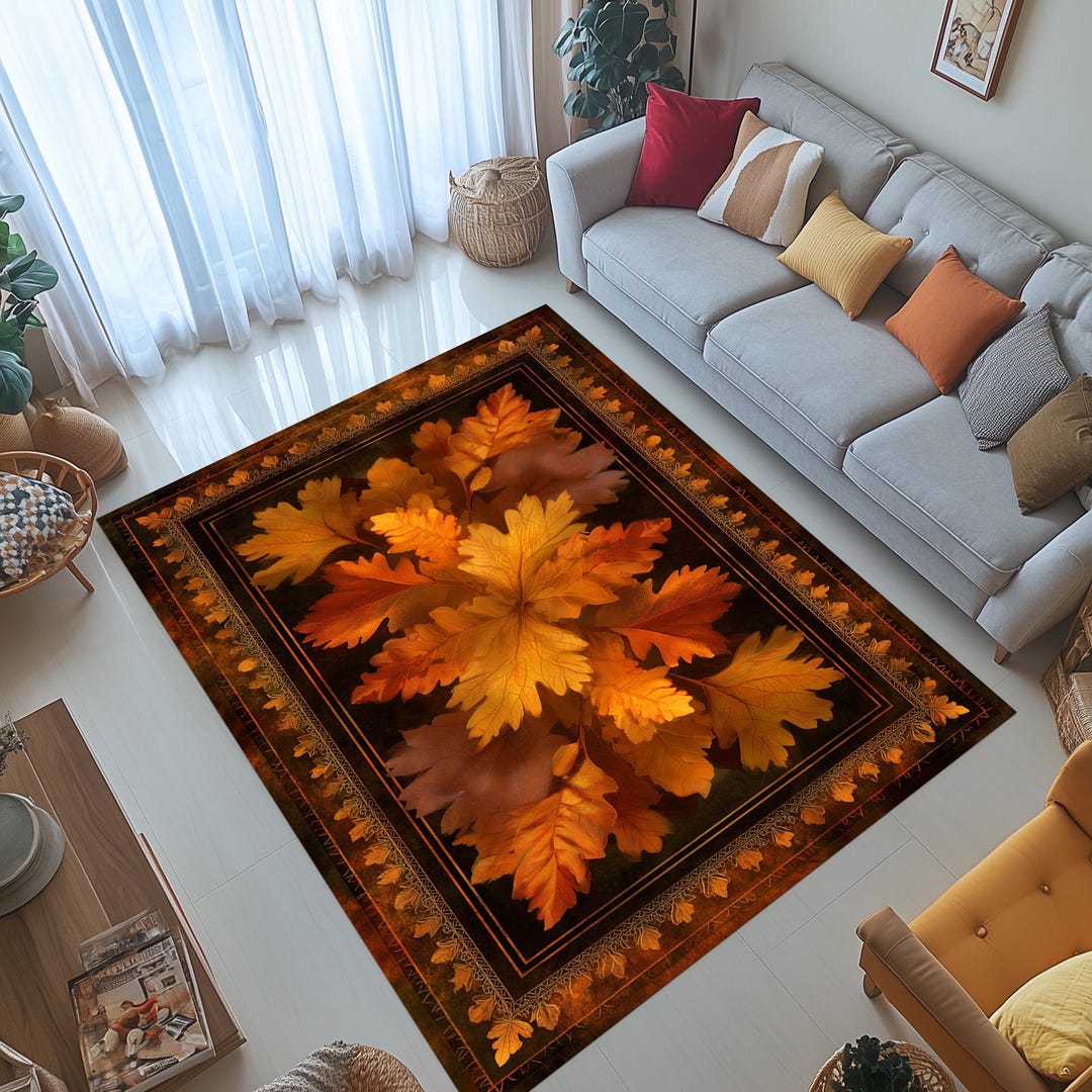 Autumn Leaves Rug: Warm Oak Leaf Design, Cozy Fall Nature Theme ...