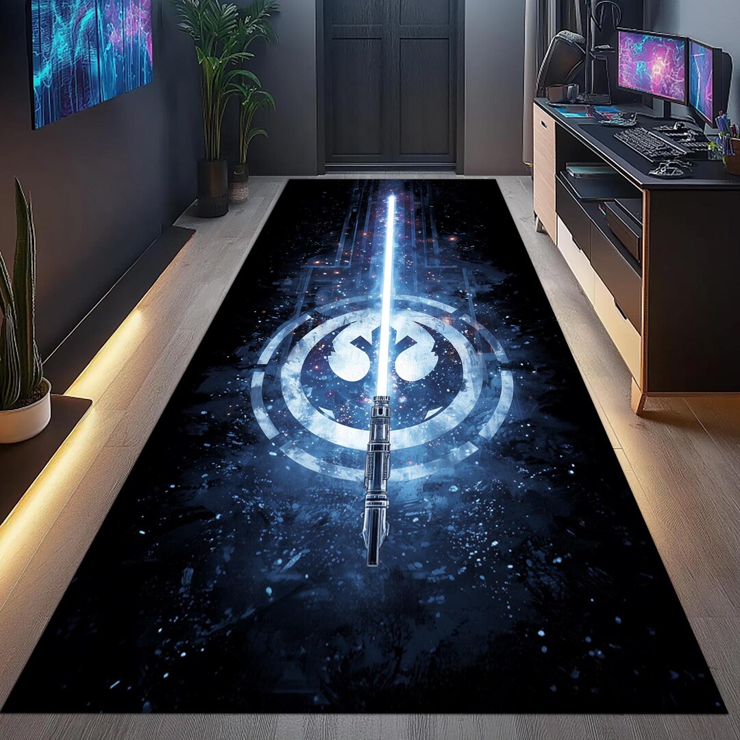 Star Wars Lightsaber Runner Rug: Blue Neon Saber Design, Galactic Sci ...