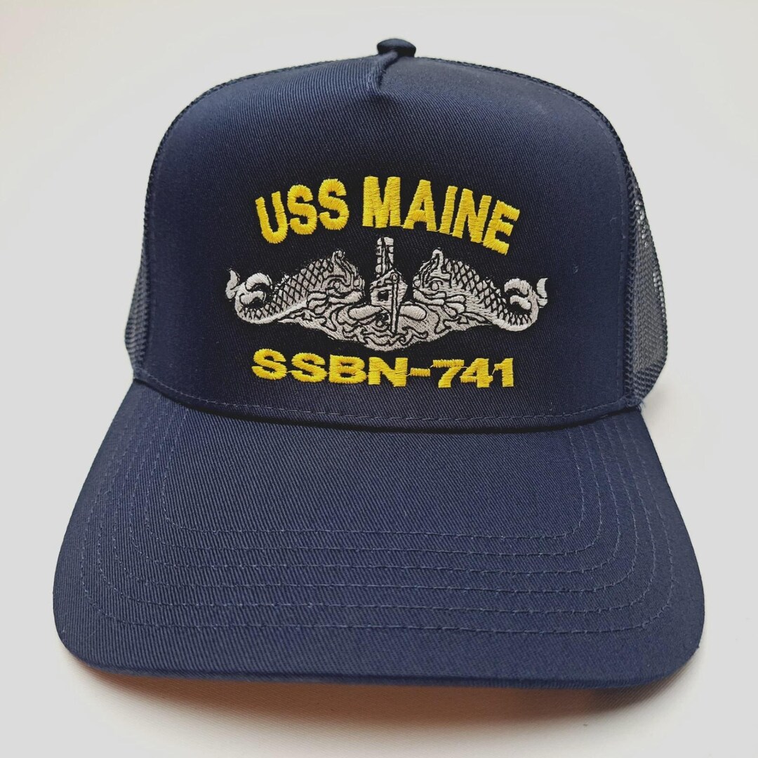 USS Maine SSBN-741 Mesh Snapback Cap Hat Navy Blue Boat Submarine Ship ...