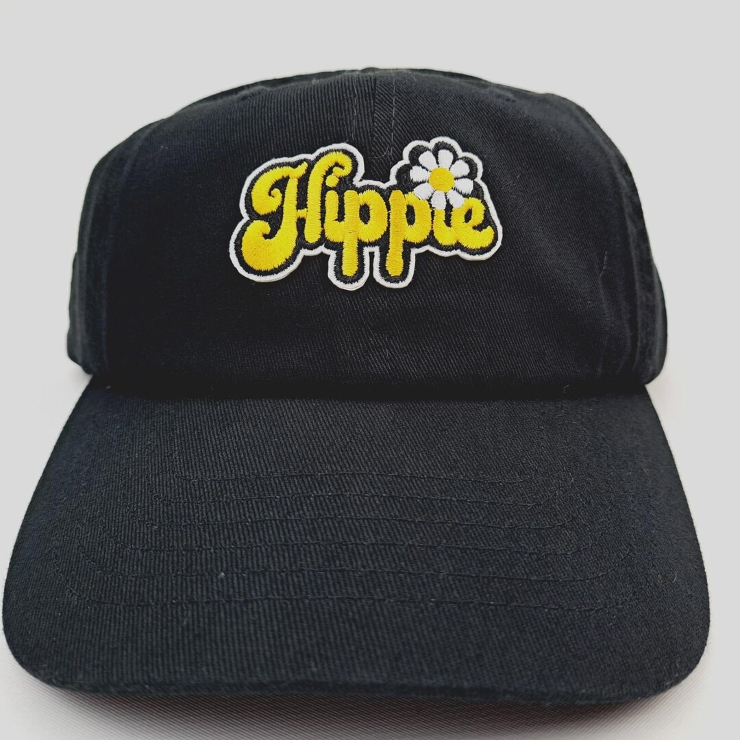Hippie Women's Hat Cap Relaxed Cotton Black Embroidered Patch - Etsy