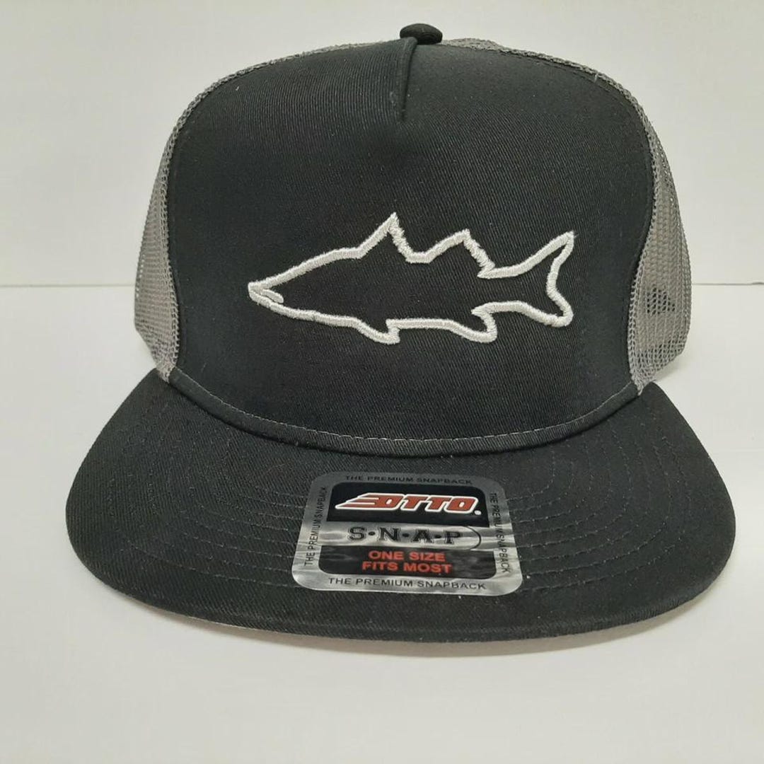 Snook Flat Bill Trucker Mesh Snapback Embroidered Baseball Cap Hat Gray ...