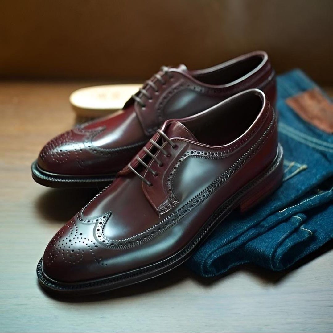 Handmade Burgundy Leather Wingtip Shoes Men, Brogue Formal Lace up for ...