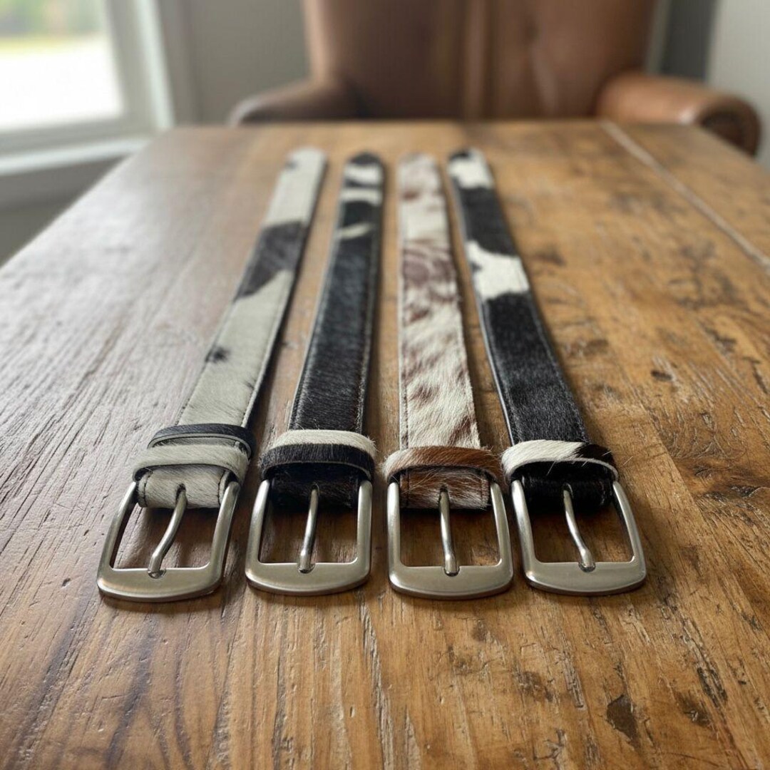 Handmade Cowhide Leather Belt Set of 4 | Western Style Belts | Rustic ...