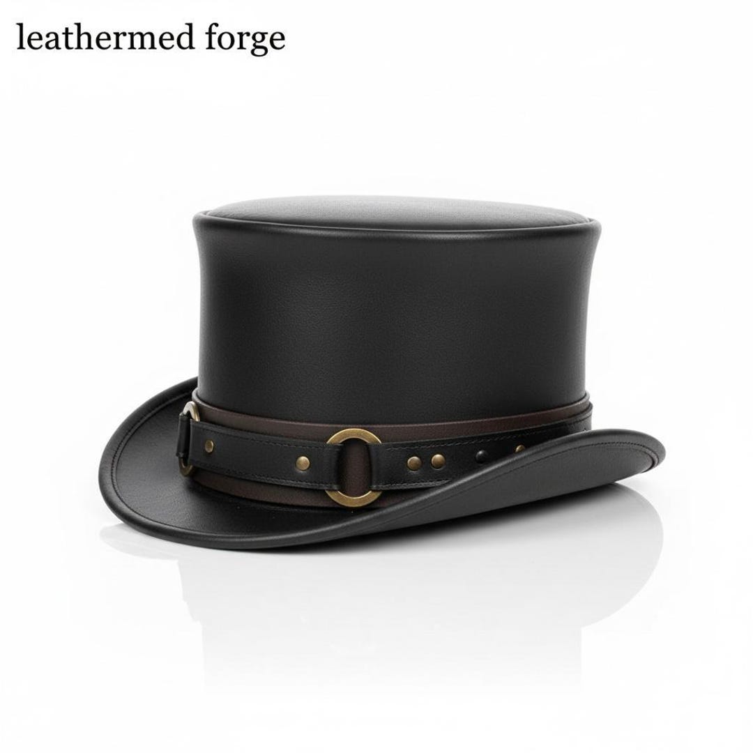 Handmade Black Leather Steampunk Top Hat | Western Gothic Hat With ...