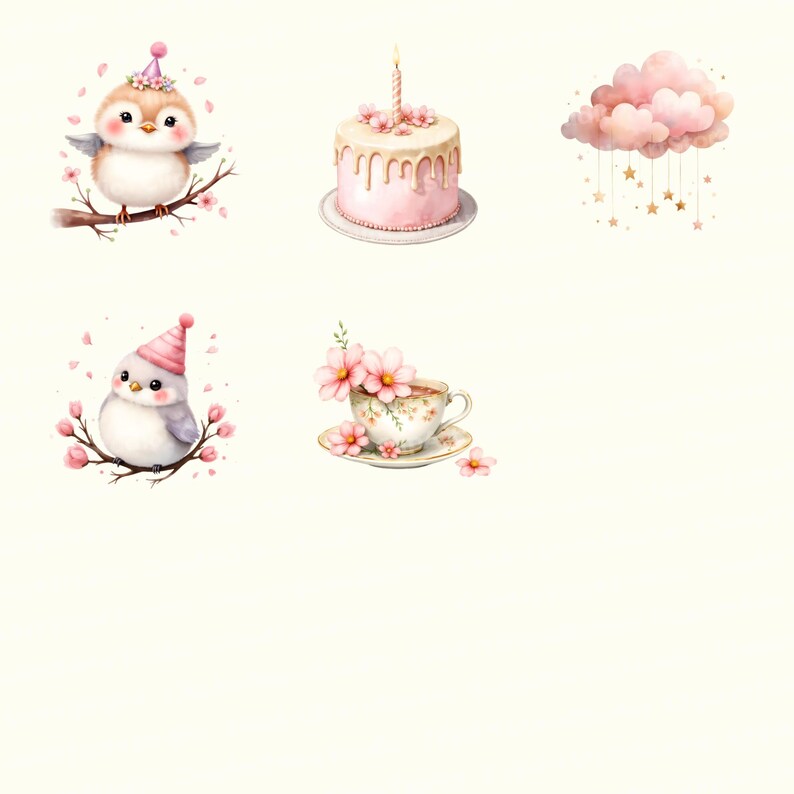 Watercolor Pastel Birthday Clipart Bundle, Party Graphics (digital ...