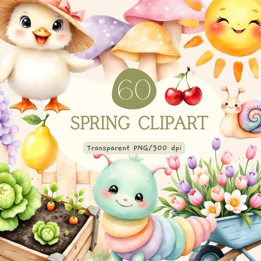 Watercolor Spring Clipart Bundle, Pastel Floral PNG Graphics (digital ...