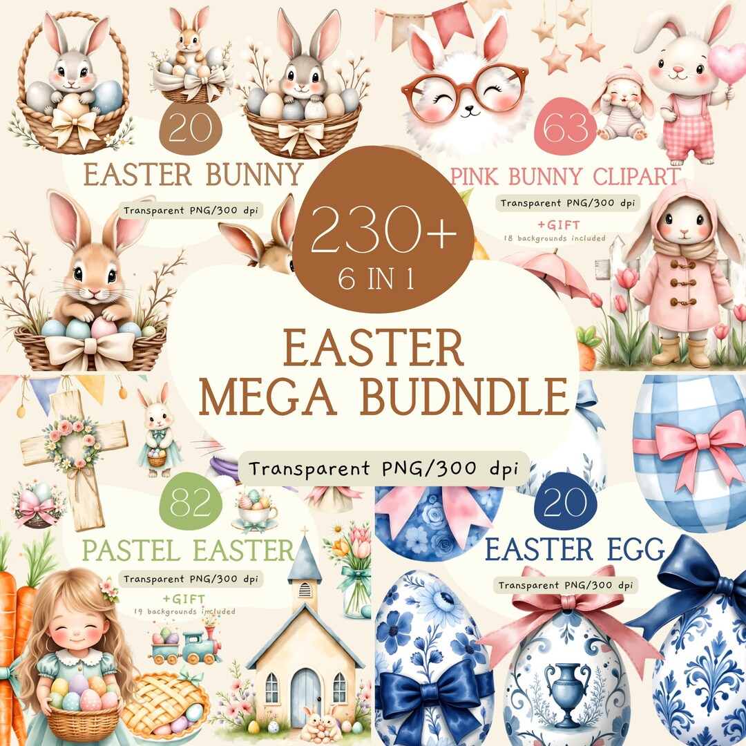 Easter Clipart Mega Bundle, (300+ PNG), Easter Bunny (instant Download ...