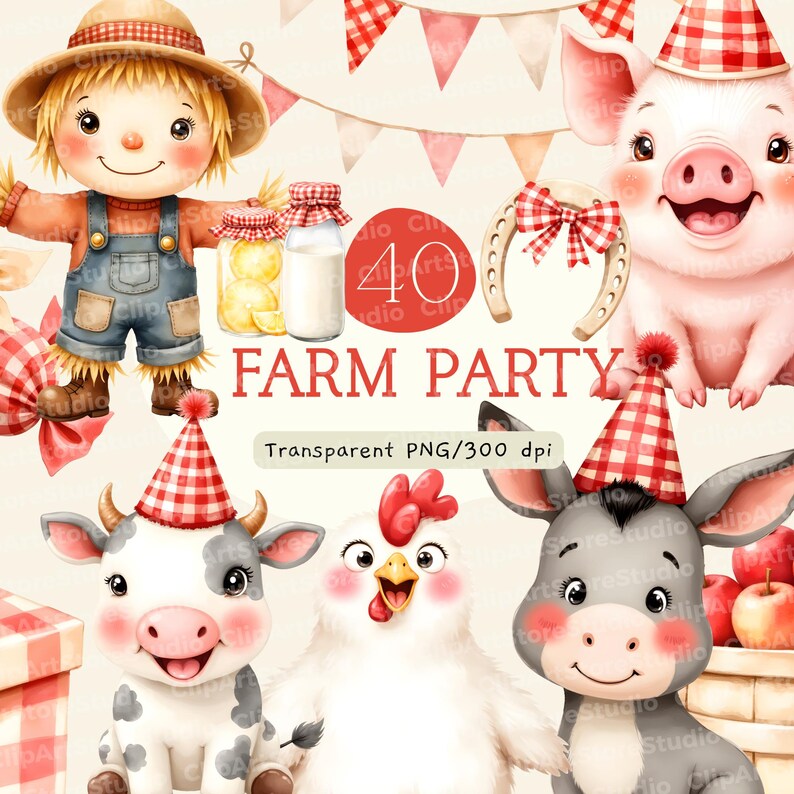 Farm Animals Mega Bundle, Watercolor Farm Clipart PNG, Nursery Prints ...