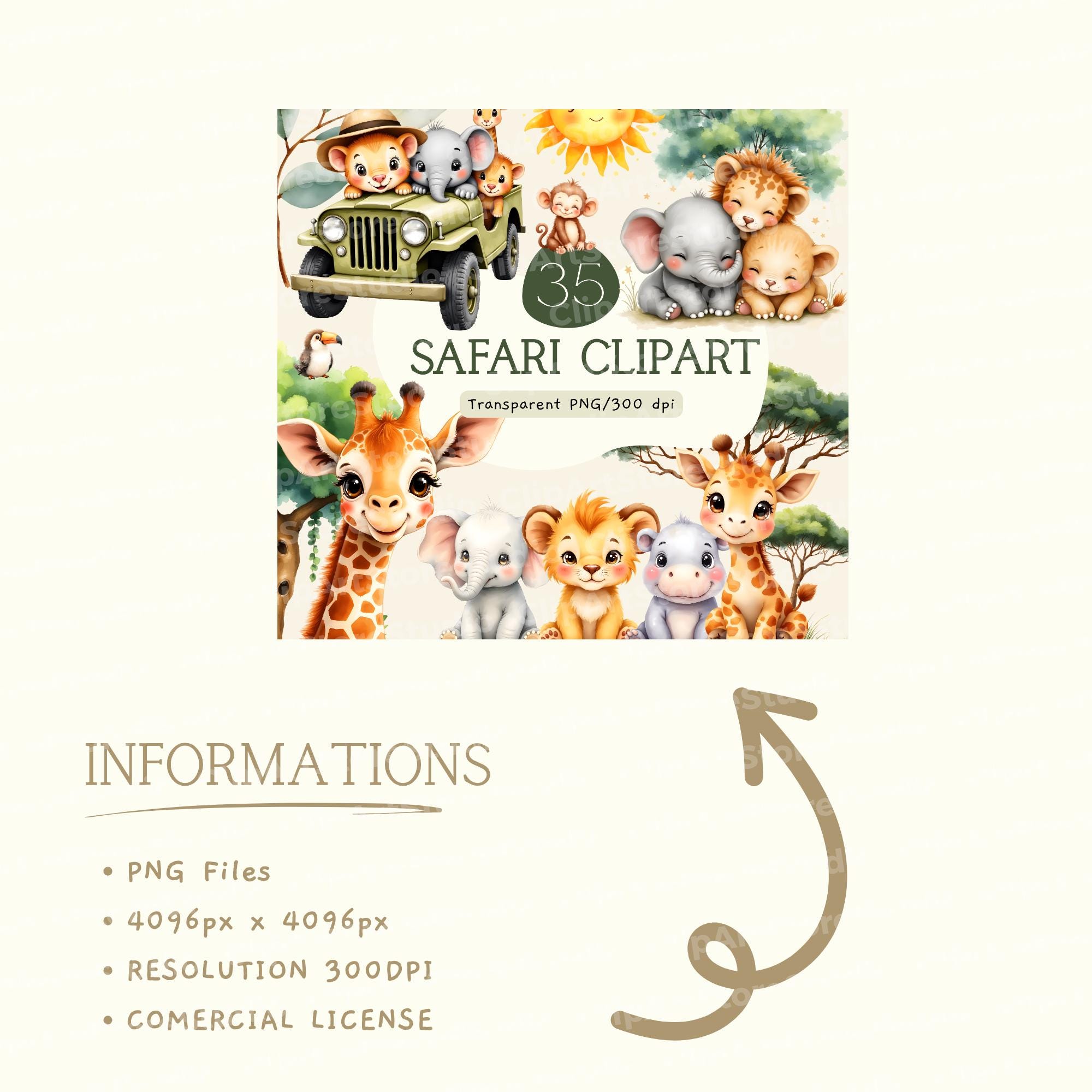 98+ Safari Animals Clipart Mega Bundle, Watercolor Jungle PNG Set, Baby ...