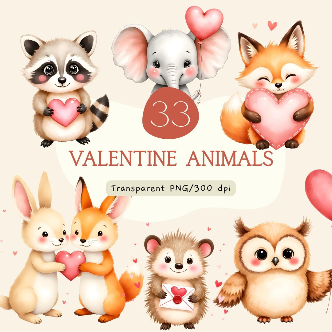 Watercolor Valentine Animals Clipart | Cute Love Animals, Hearts ...