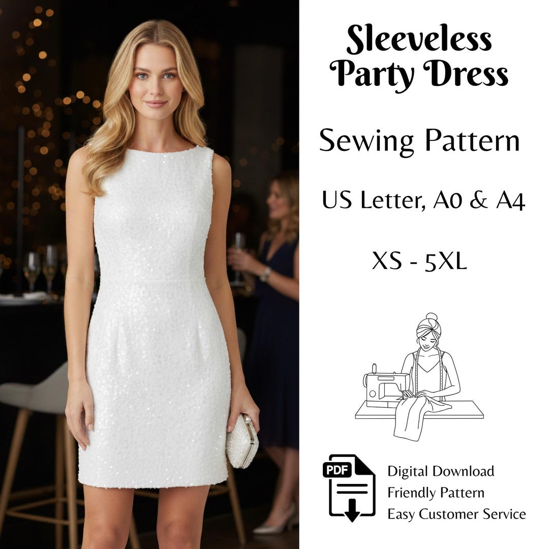 Sleeveless Party Dress Sewing Pattern PDF, Women’s Cocktail Dress, XS ...