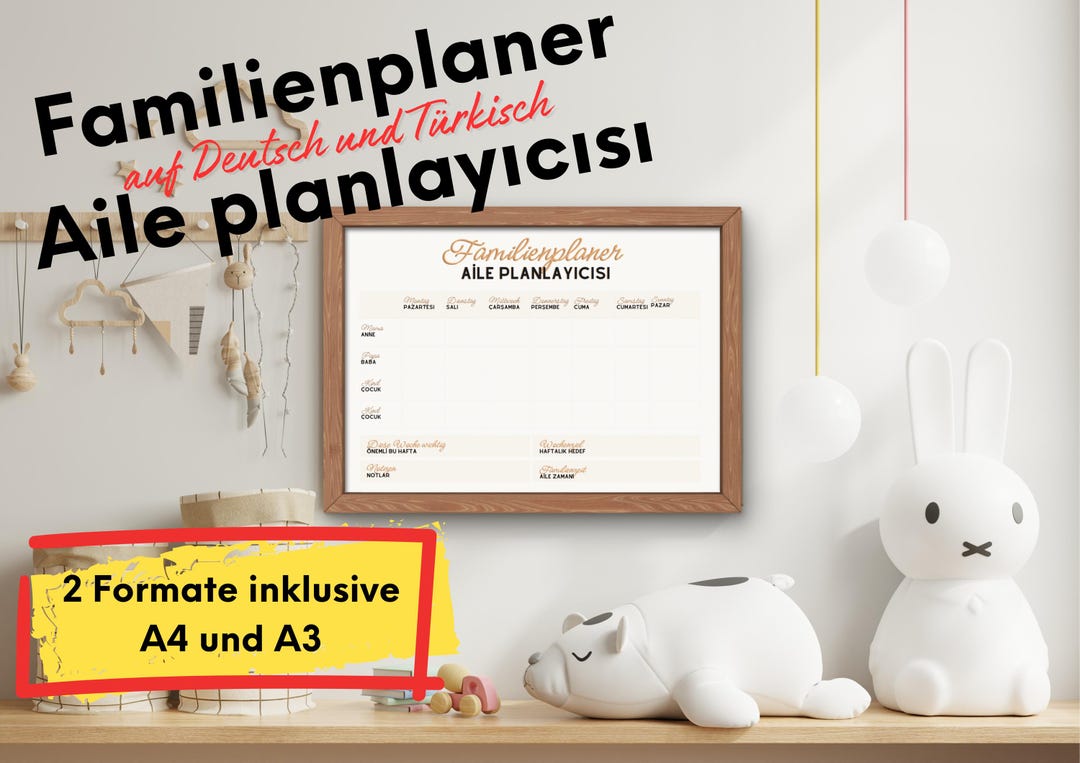 Family Planner | Bilingual Weekly Planner German & Turkish | DIN A3 and ...