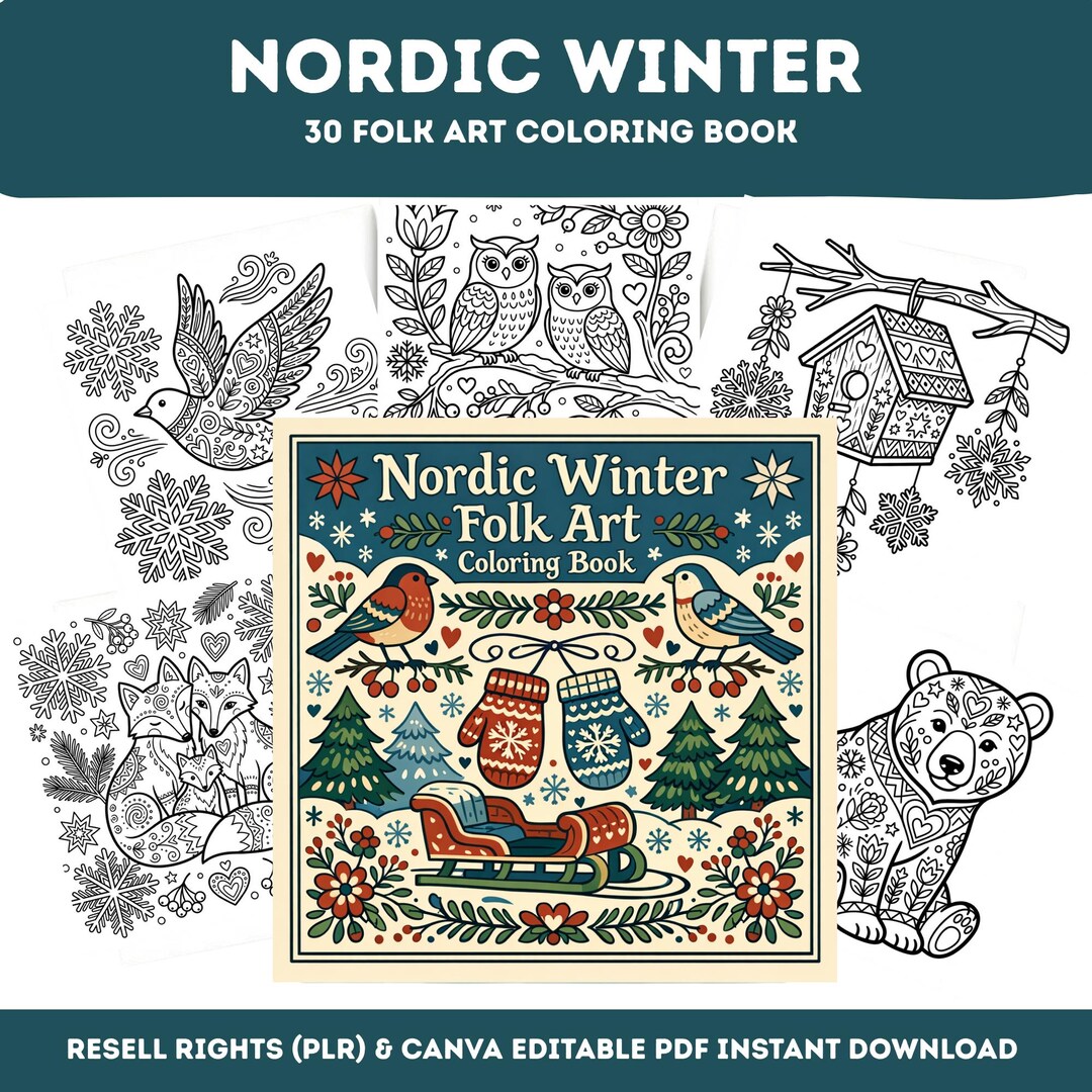 Nordic Winter Folk Art Coloring Book | Scandinavian Folk Coloring Pages ...