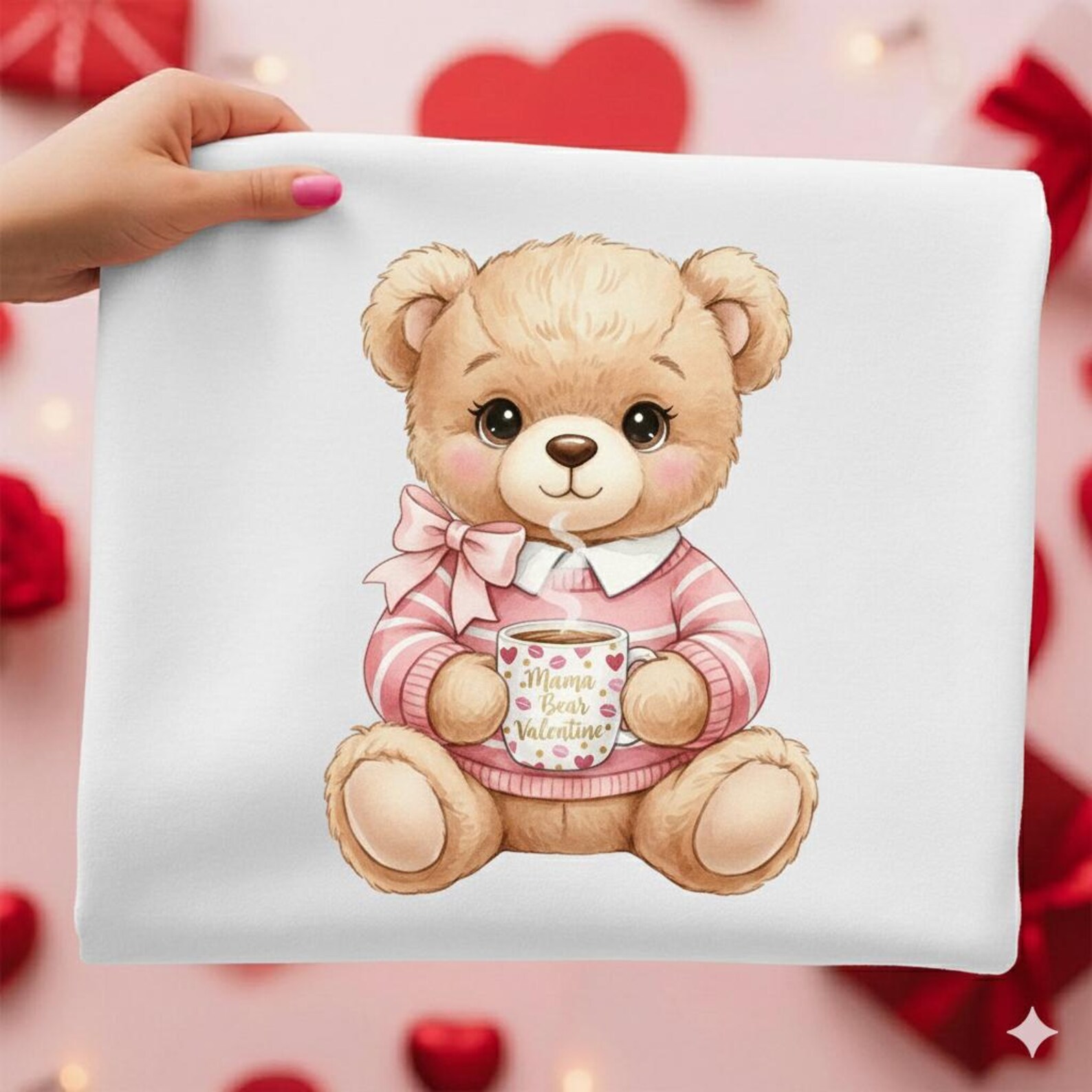 Preppy Valentine Teddy Bear PNG, Cute Mama Bear Coffee | Sublimation ...