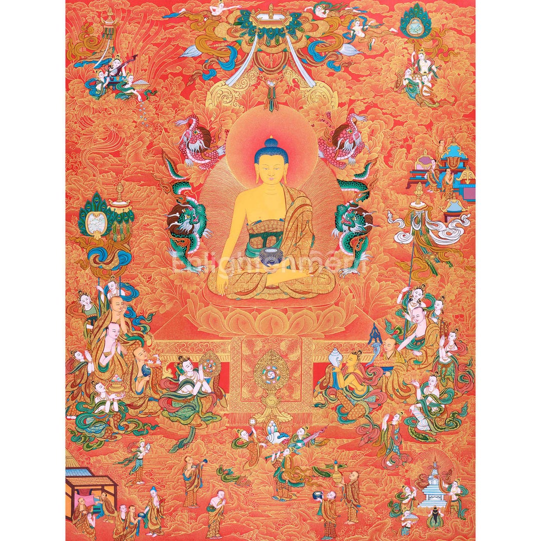 Enlightened Gautama Siddhartha Buddha | 24K Gold Embellished Thangka ...