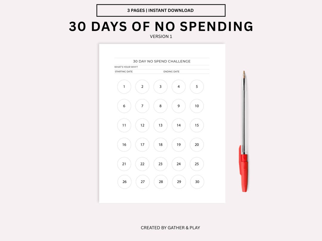30 Day No Spend Challenge Printable, Budget Tracker (fillable PDF), US ...