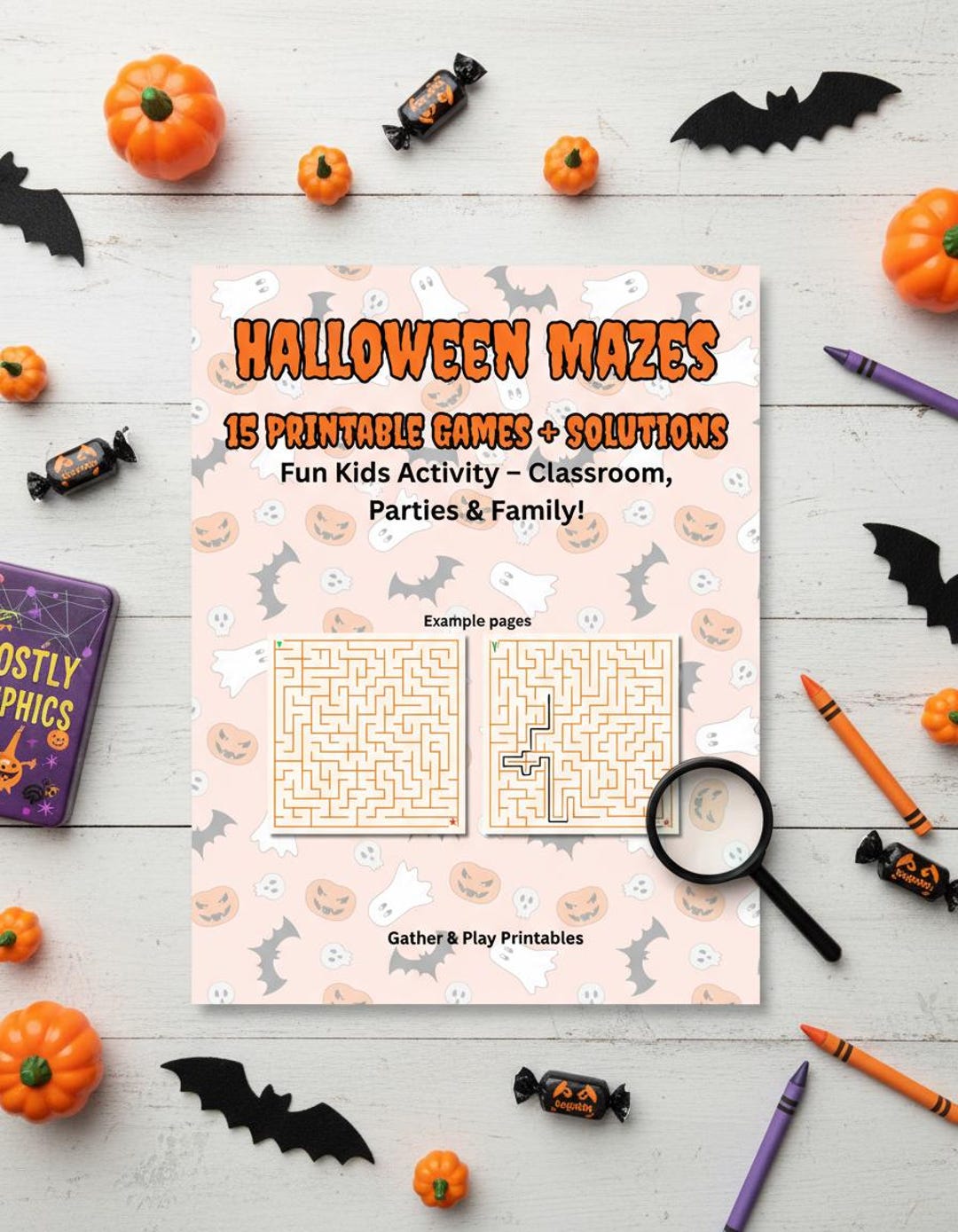 Halloween Mazes Printable Game Pack – 15 Kids Activities + Solutions ...