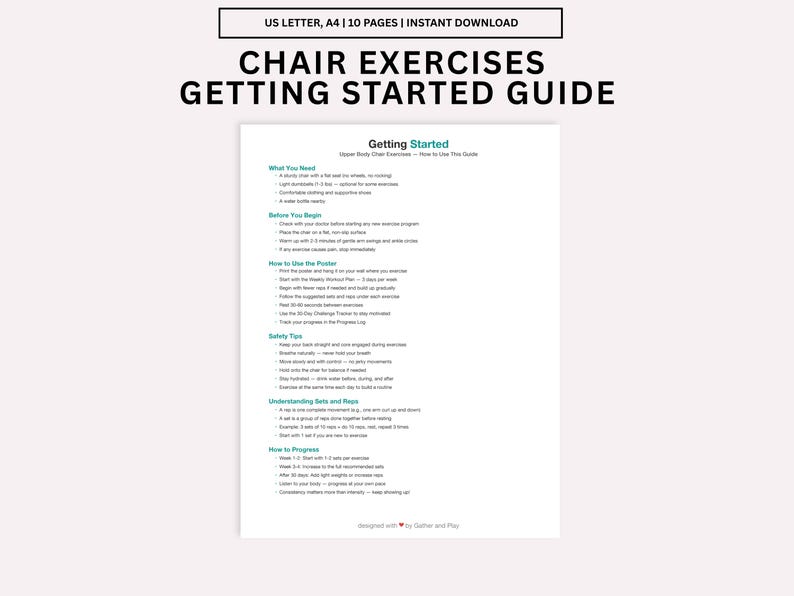 Seated Arm Exercises for Seniors, Upper Body Chair Workout, Printable ...