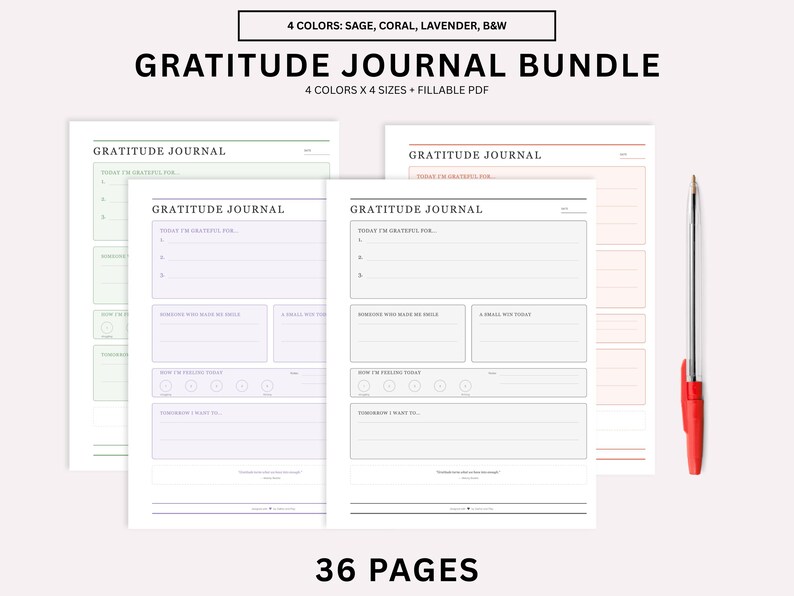 Daily Gratitude Journal Printable Fillable PDF Self Care Wellness ...