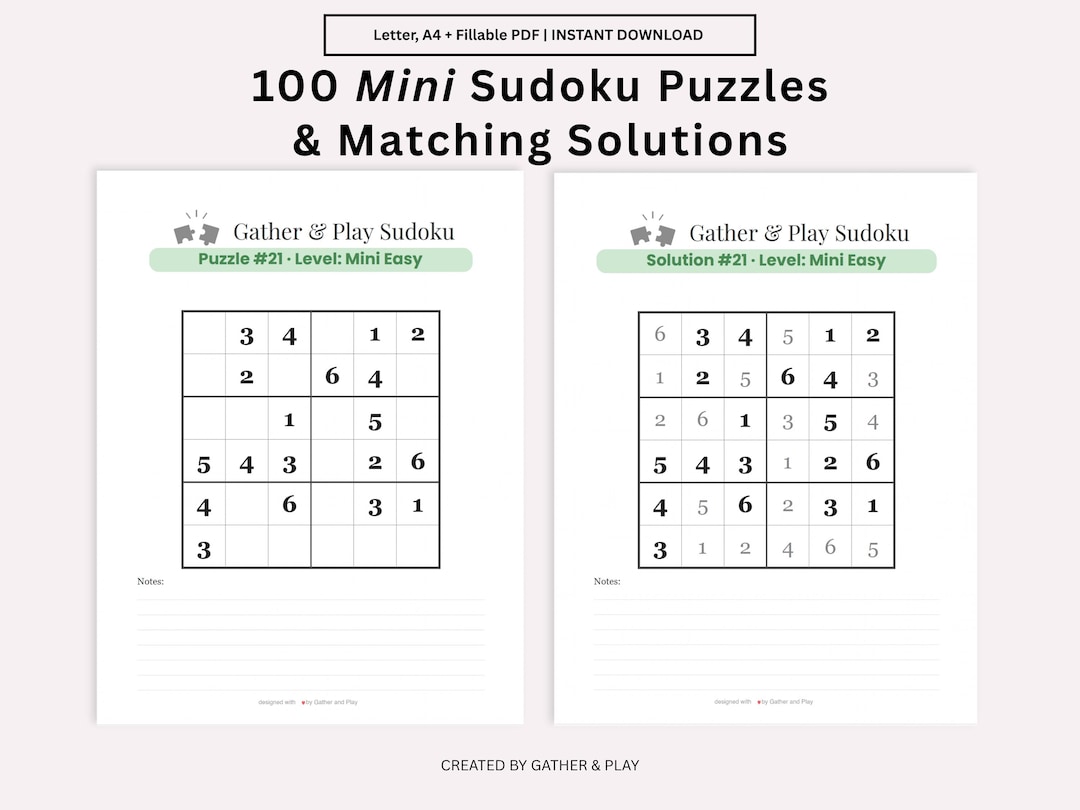 100 Easy 6x6 Sudoku Puzzles for Kids Homeschool Bundle (fillable PDF ...