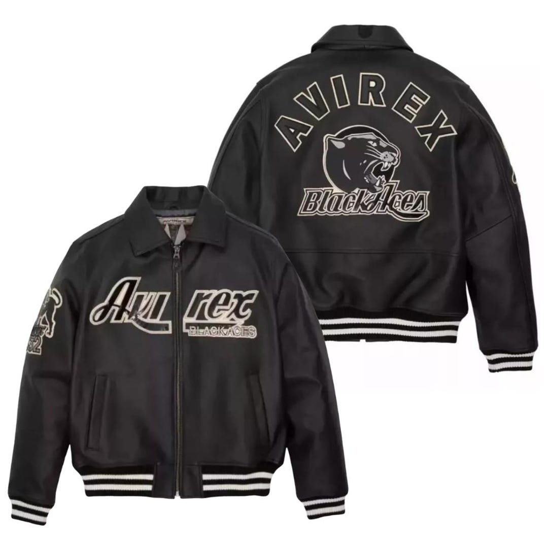 Handmade Avirex Black Ace Bomber Jacket – Genuine Cowhide Leather ...
