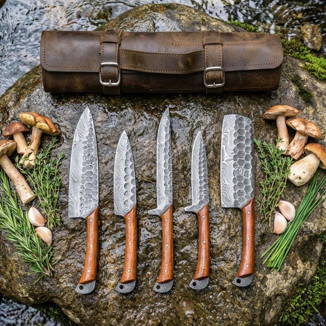 Damascus Steel Chef Set, Hand Forged Damascus Chef Set, Damascus Chef ...