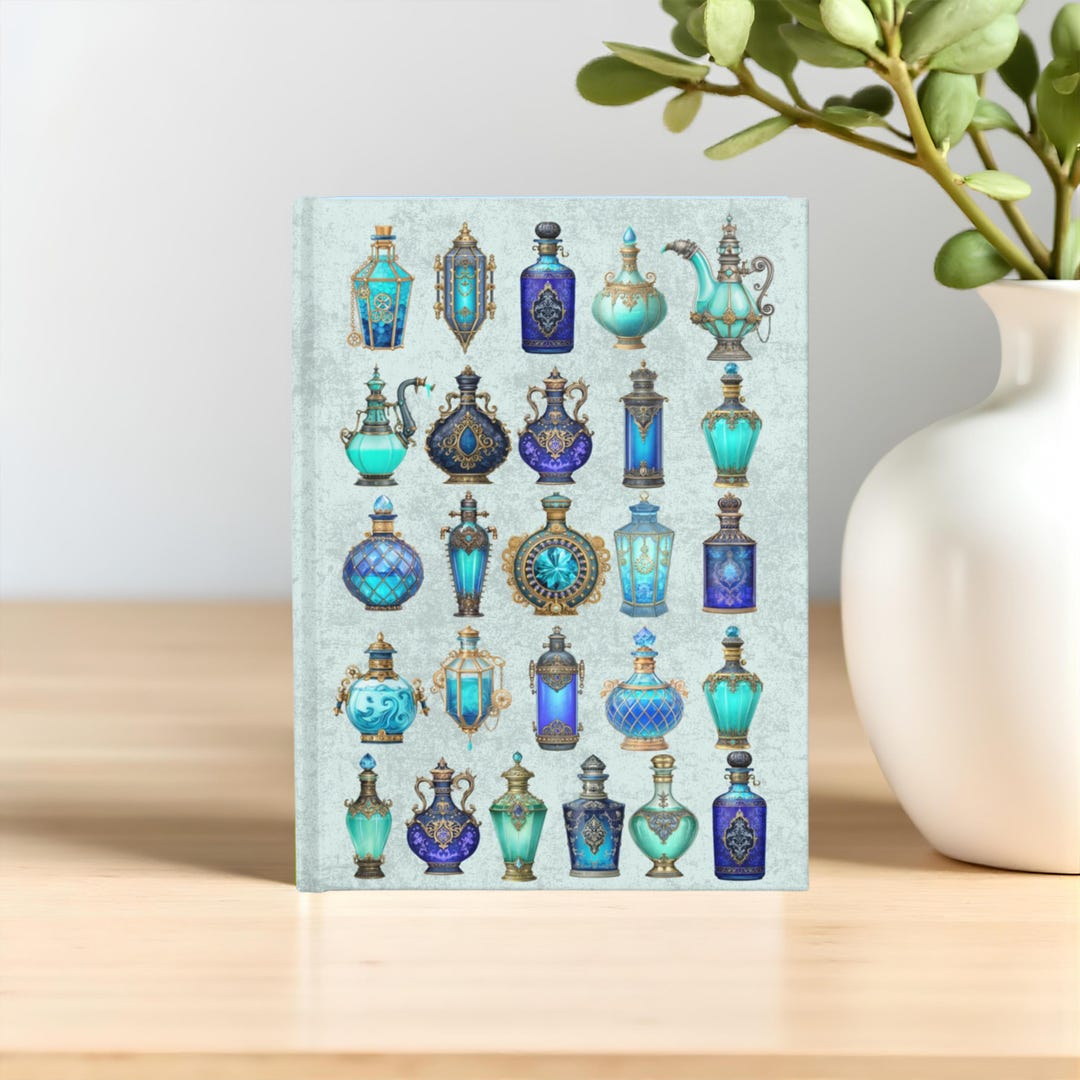 Enchanted Blue Potion Bottles Journal Notebook, Fantasy Glass Bottle ...