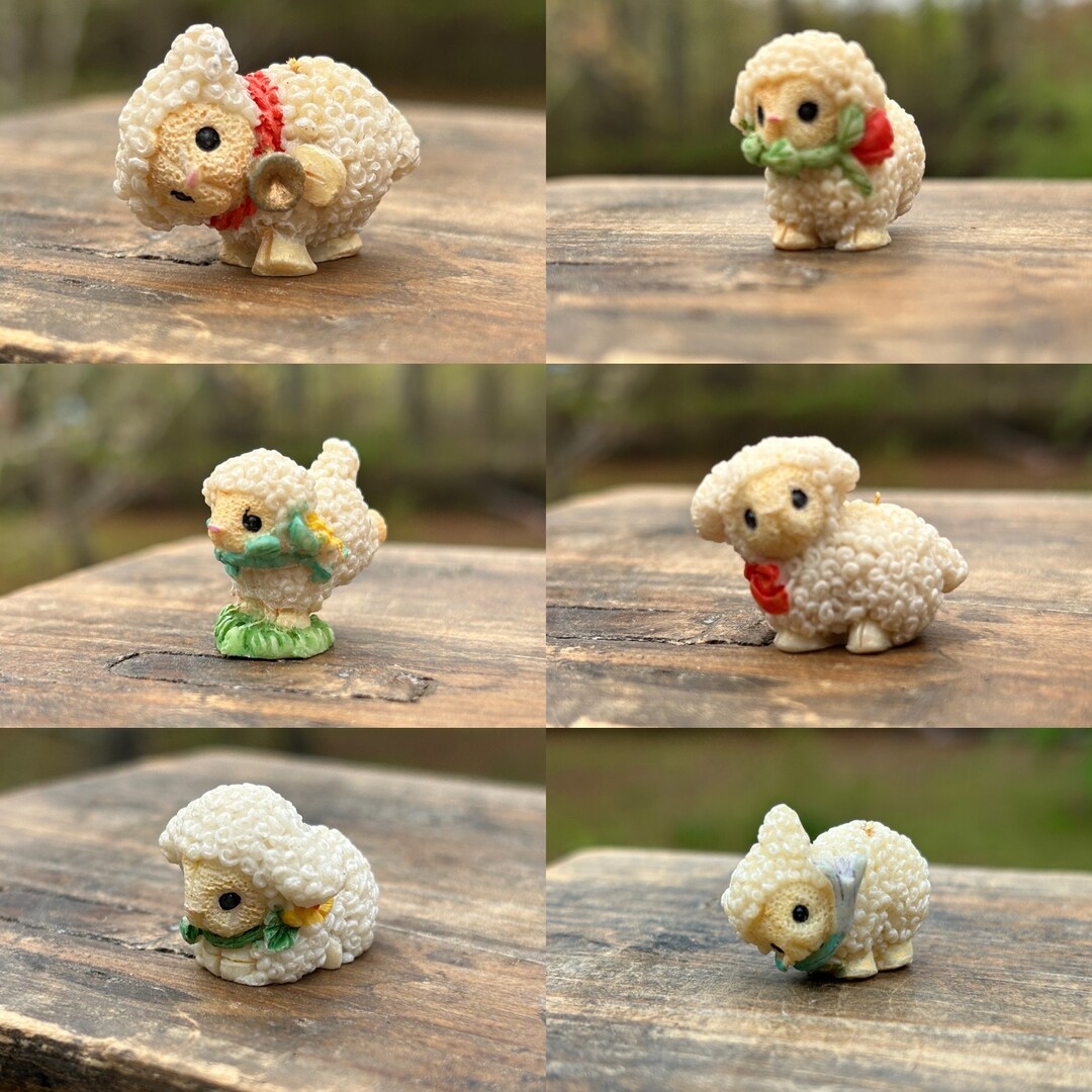 Set of 6 Sheep Figurines Resin Lamb Figurines Shadowbox Miniature ...