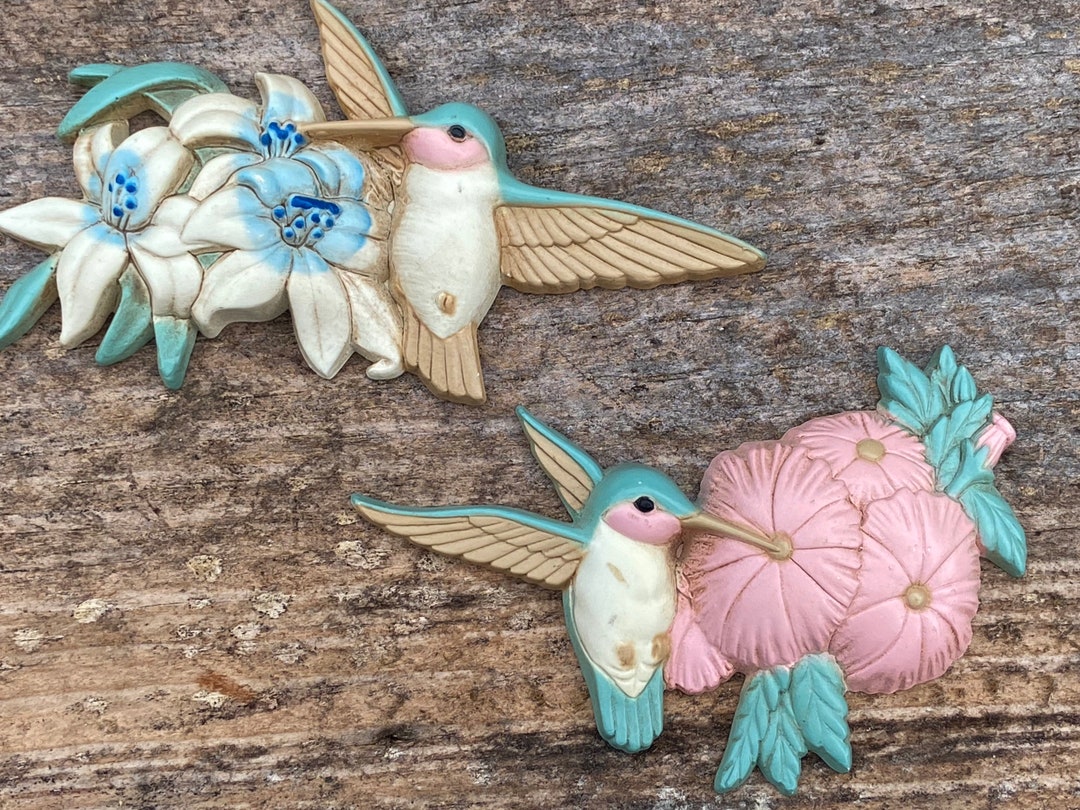 2 Hummingbird Plaques, Burwood Wall Art, Bird Wall Hangings Cottagecore ...
