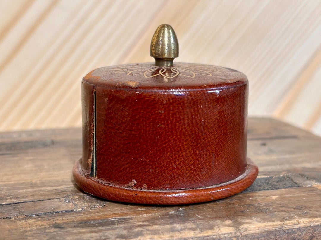 Brown Faux Leather Stamp Roll Dispenser Roll of Stamps Holder Vintage ...