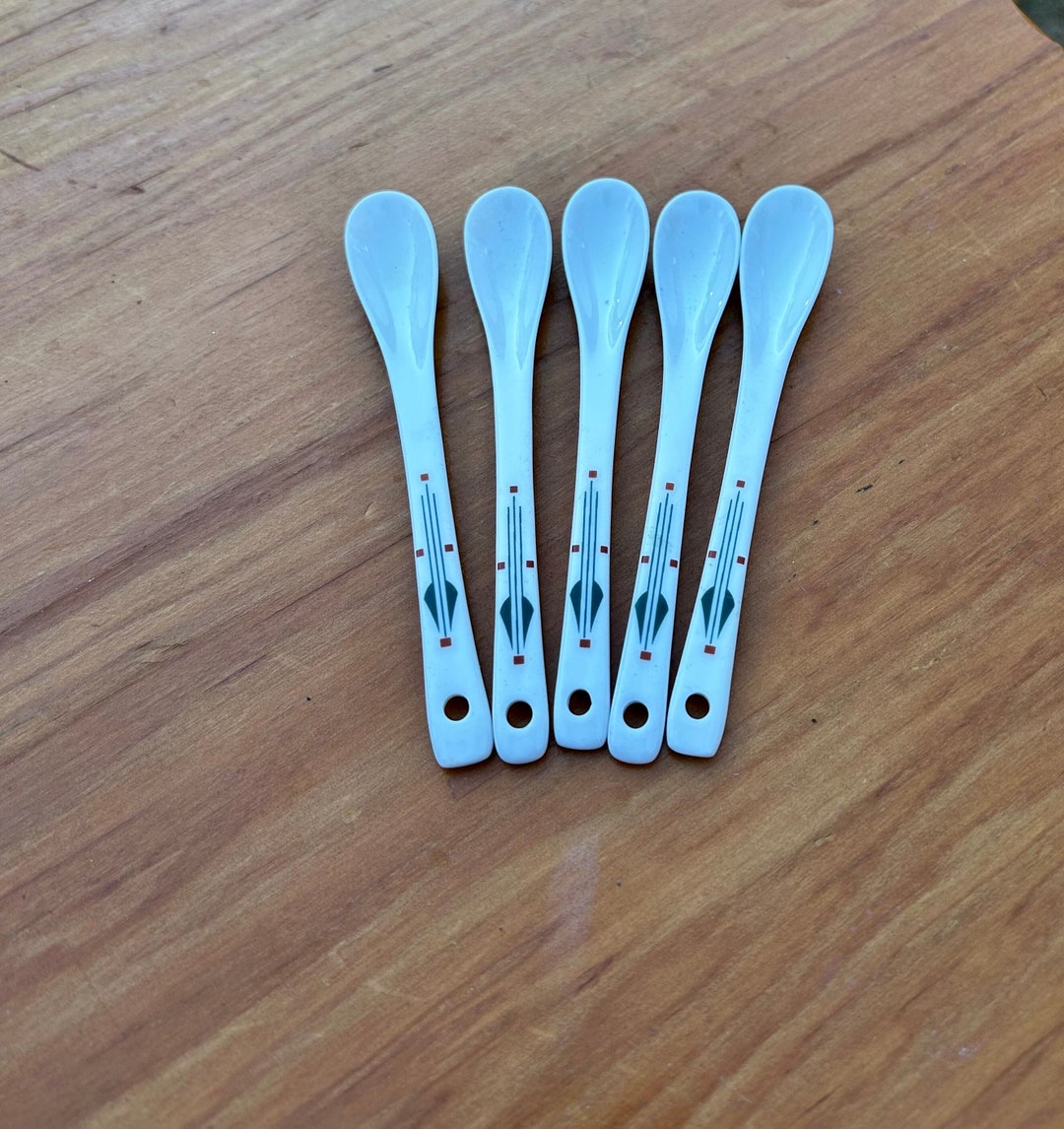 Set of 5 Ceramic Teaspoons an Art Deco Vibe Design Tea Party Tasting ...