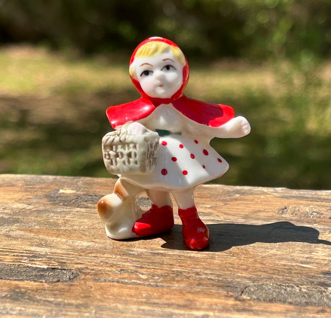 2 Little Red Riding Hood Figurine Vintage Japan Bone China Miniature ...