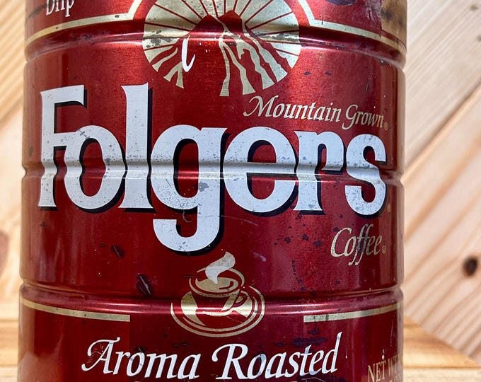 1993 Folgers Coffee Can Empty Red Tin Can Rustic Weathered Metal Patina ...