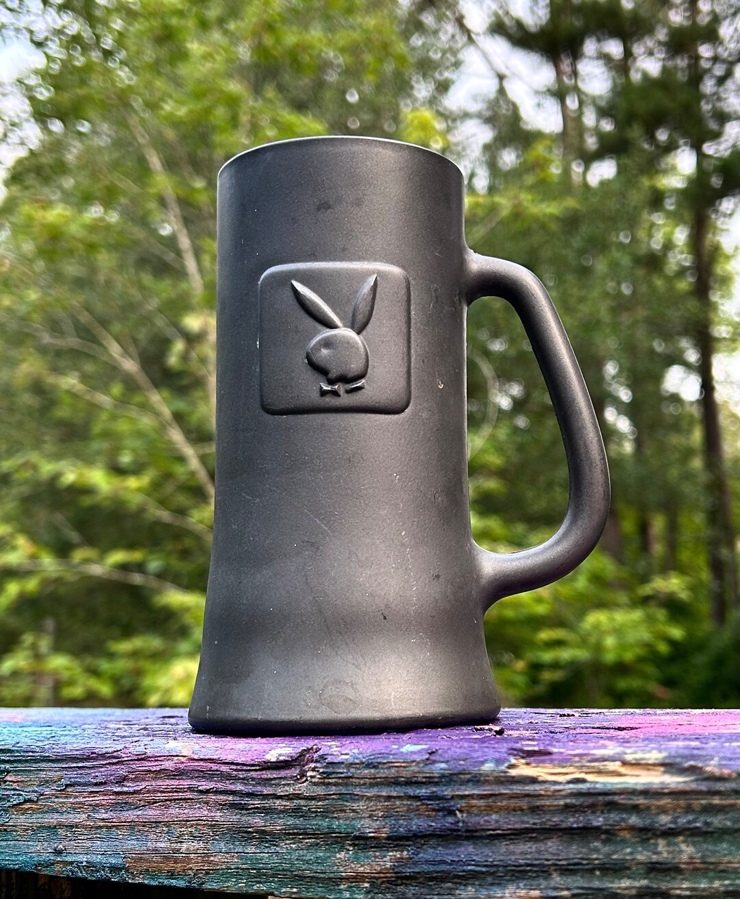 Black Playboy Beer Stein Heavy Glass Mug Embossed With Classic Playboy ...