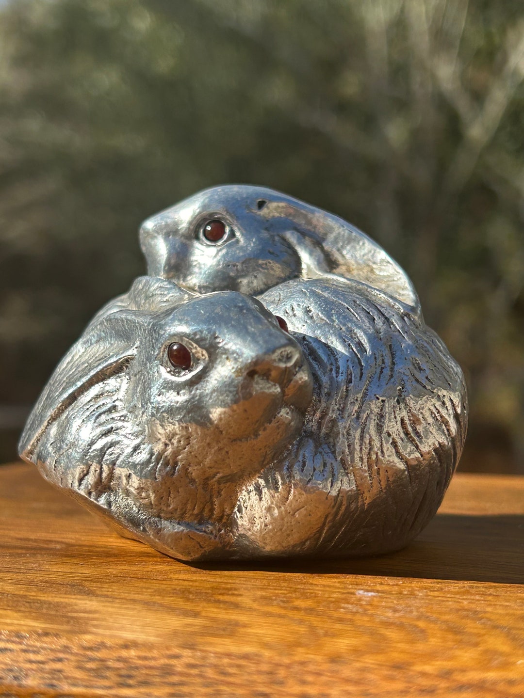 Arthur Court Aluminum Bunnies Figurine Rabbits With Red Eyes ...