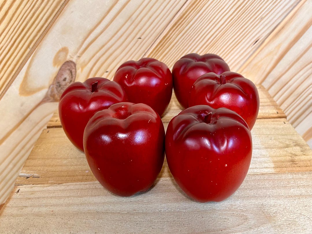 6 Red Wooden Apples Display Basket Fillers Apple Figurines Faux Wood ...