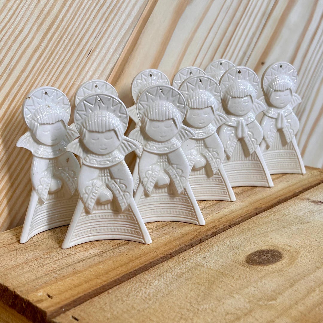 Porcelain Christmas Angel Ornaments Elegant White Holiday Decor Set of ...